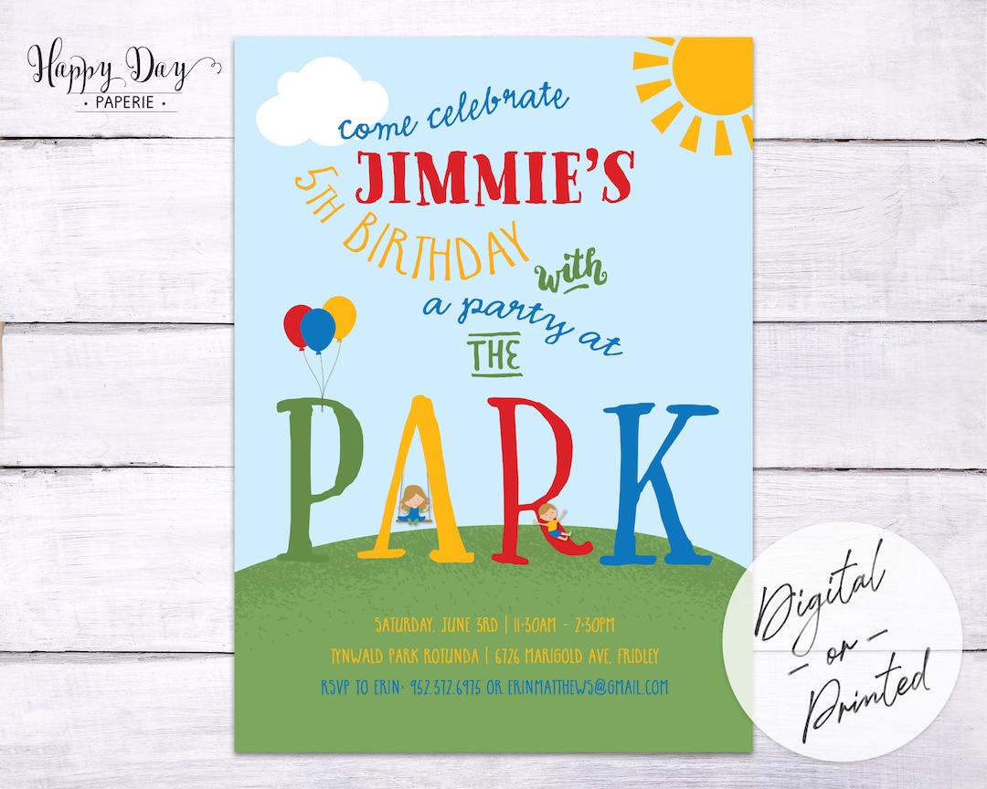 Park Birthday Party Invitation, Boy | Custom Playground Birthday ...