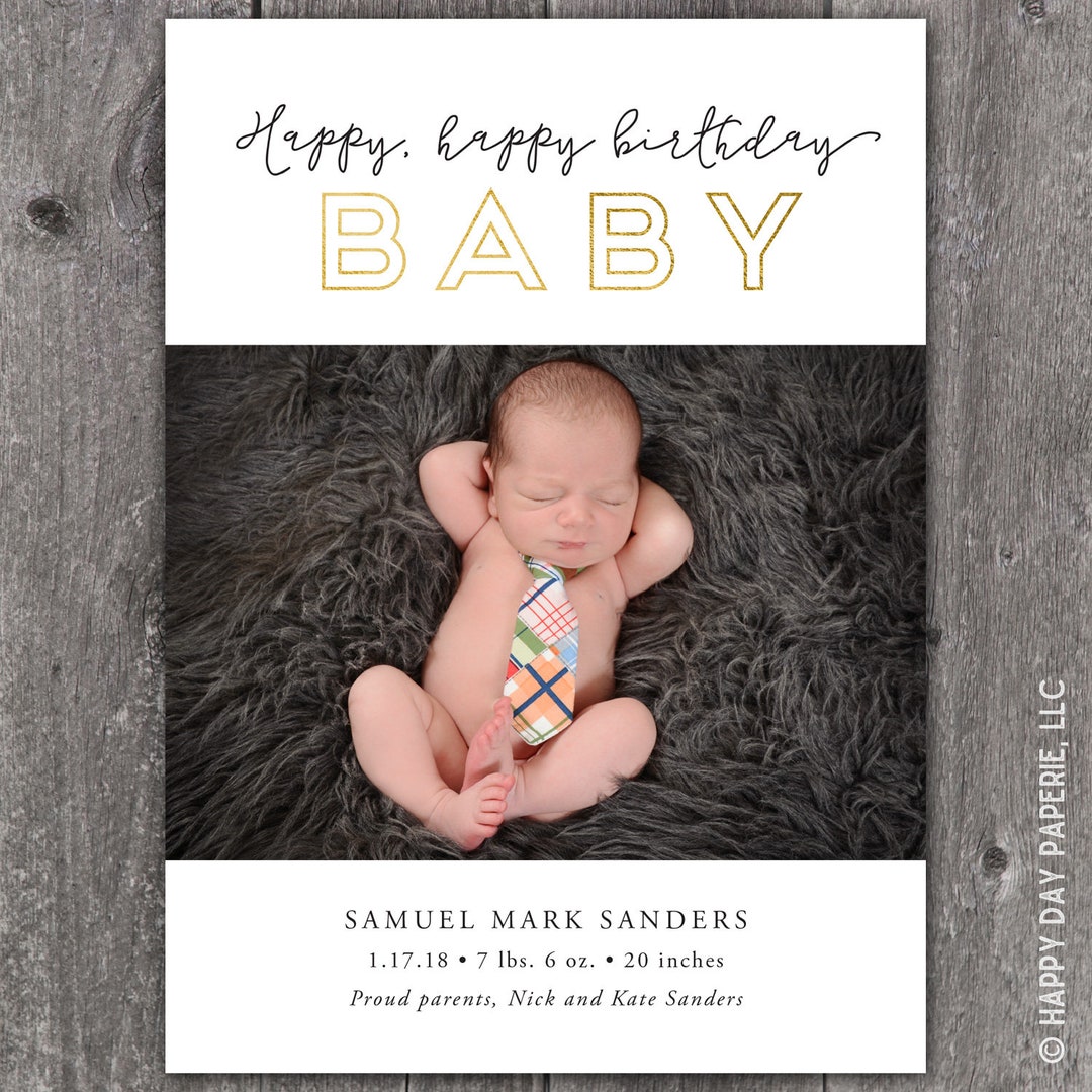 Happy Birthday Baby Birth Announcement Happy Birthday Photo - Etsy
