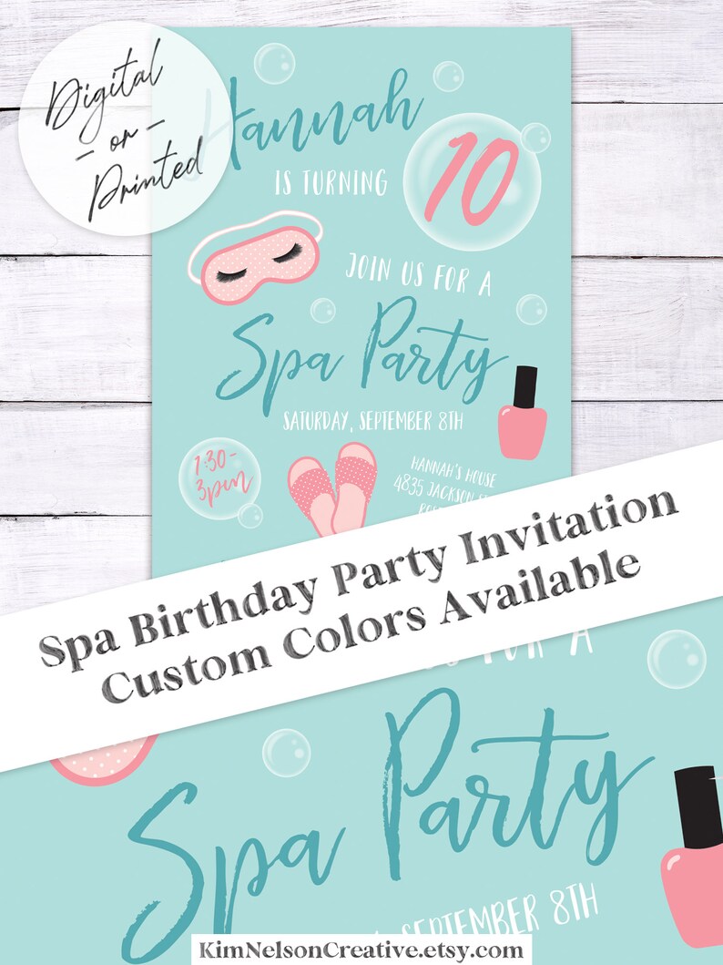 Spa Birthday Party Invitation Spa Party Invite Custom | Etsy