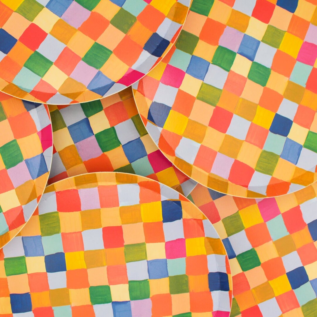 Greener Tables Painted Checker Dinner Plate (set of 10) Non-toxic, PFAS ...