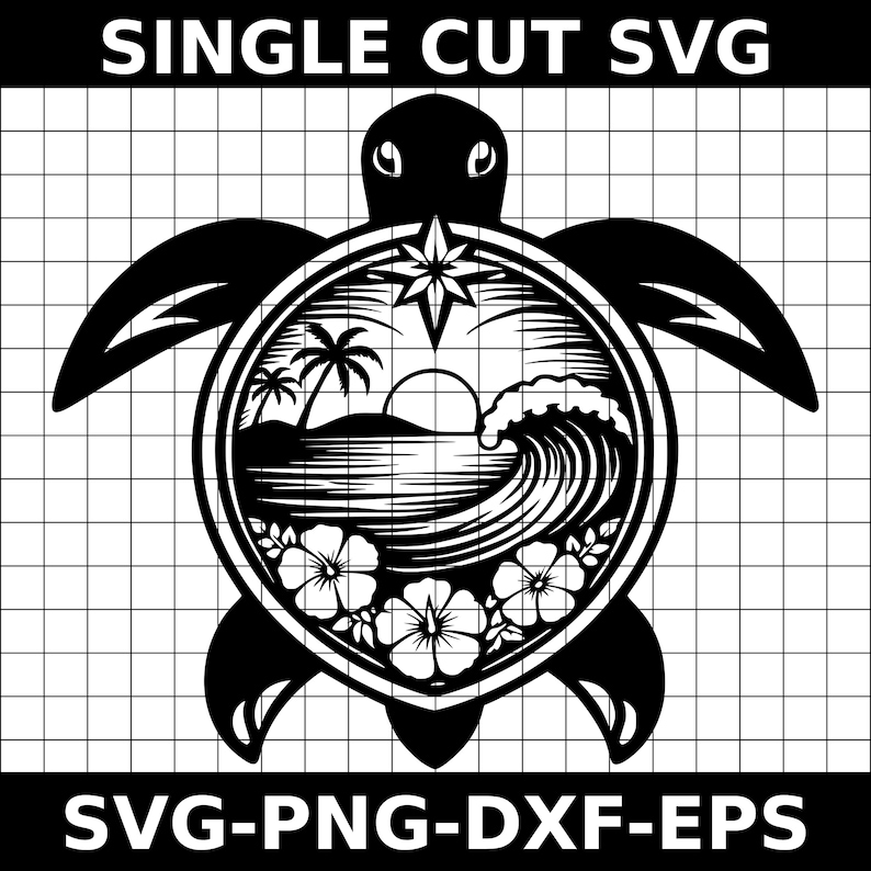 Sea Turtle SVG | Nautical Turtle Cut File | Hawaii Hibiscus Wave ...