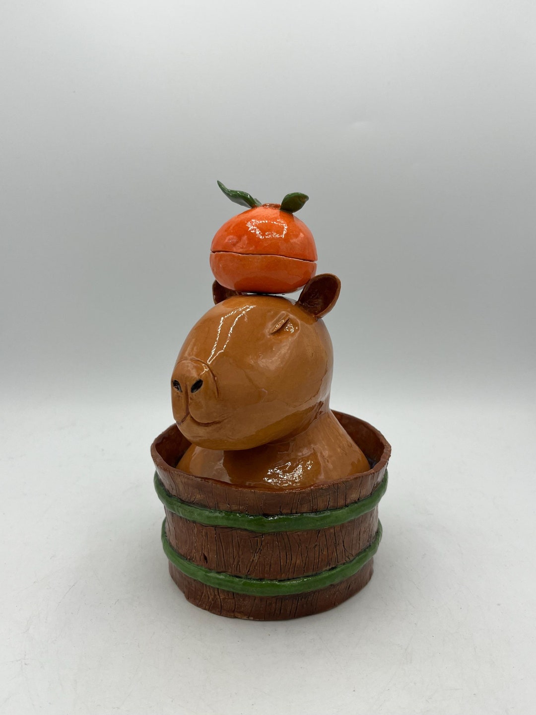 Capybara Ceramic, Handcrafted Capybara in Wooden Tub Ceramic Sculpture ...