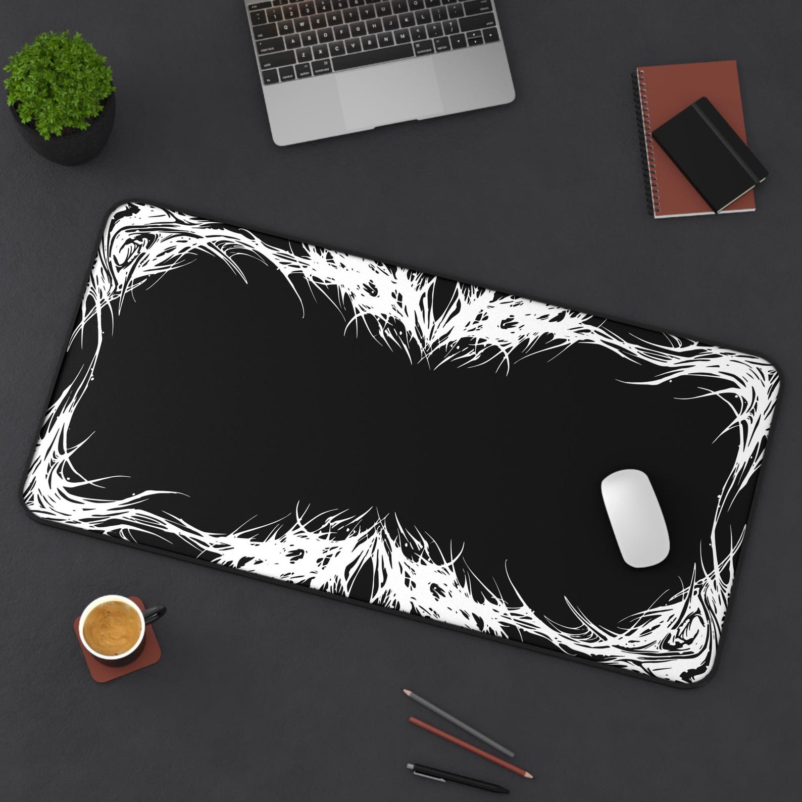 White Tribal Sigil Border Desk Mat | Black Gaming Mouse Pad - Etsy