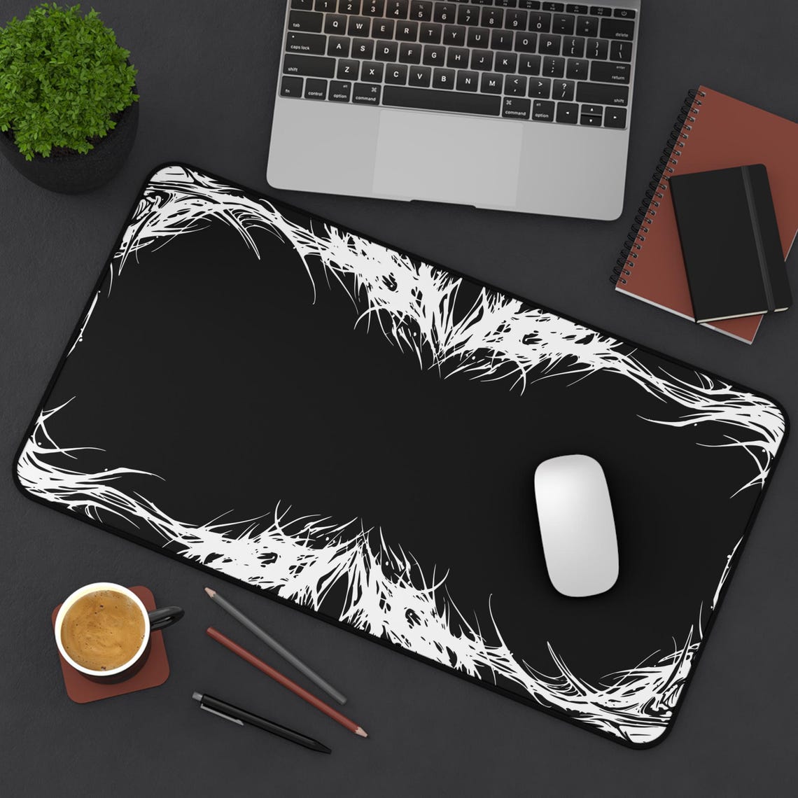 White Tribal Sigil Border Desk Mat | Black Gaming Mouse Pad - Etsy
