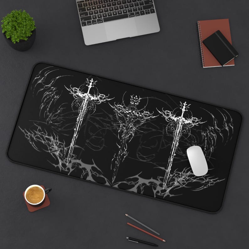 Cybersigilism Swords Desk Mat, Vibrating Background Gaming Mouse Pad ...