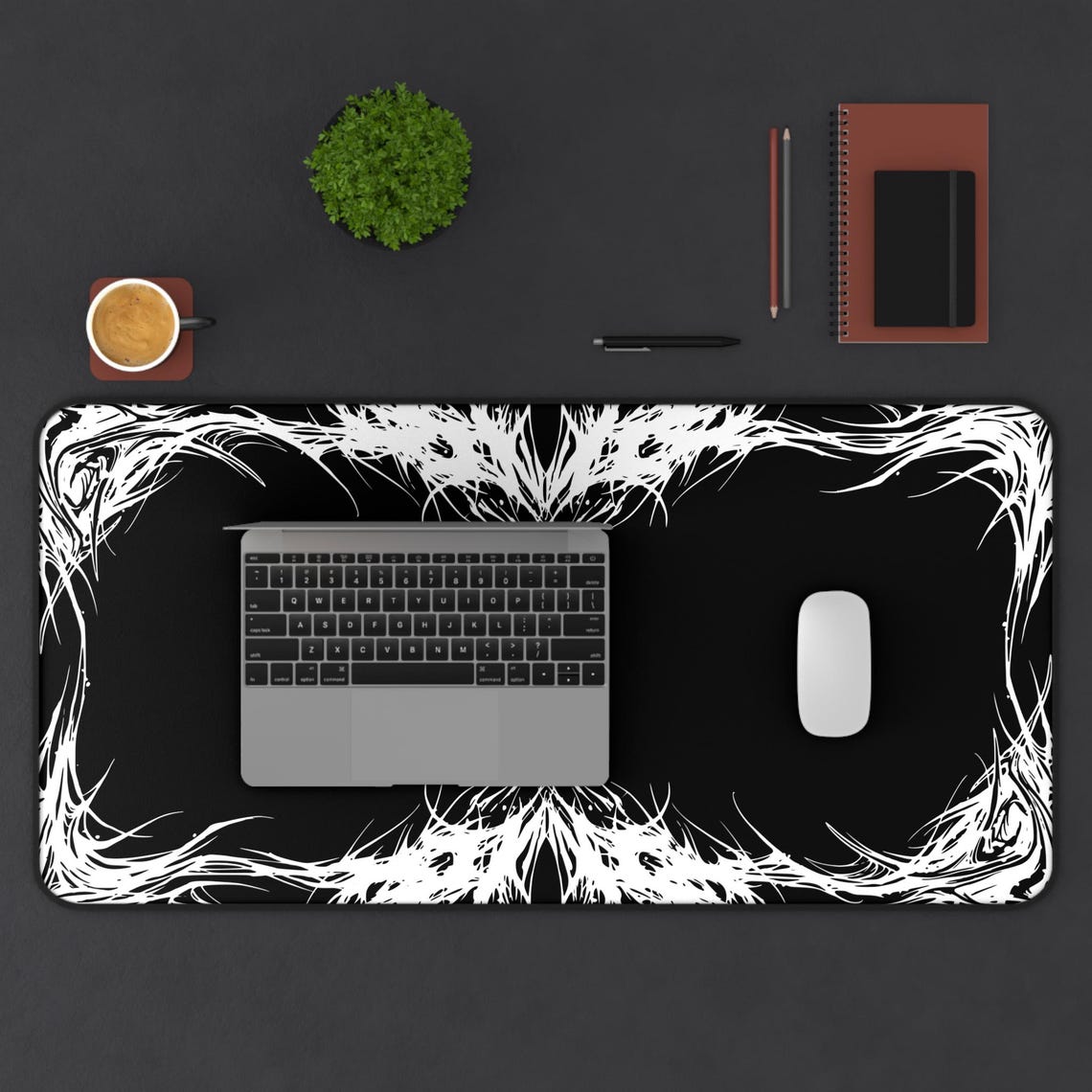 White Tribal Sigil Border Desk Mat | Black Gaming Mouse Pad - Etsy