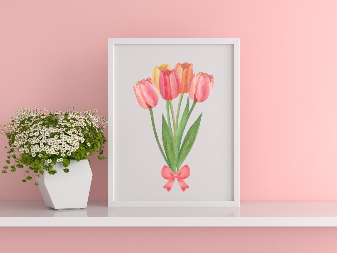 Pink Watercolor Tulip Digital Print, Trendy Flower Digital Print ...