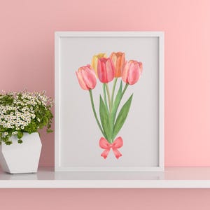 Pink Watercolor Tulip Digital Print, Trendy Flower Digital Print ...