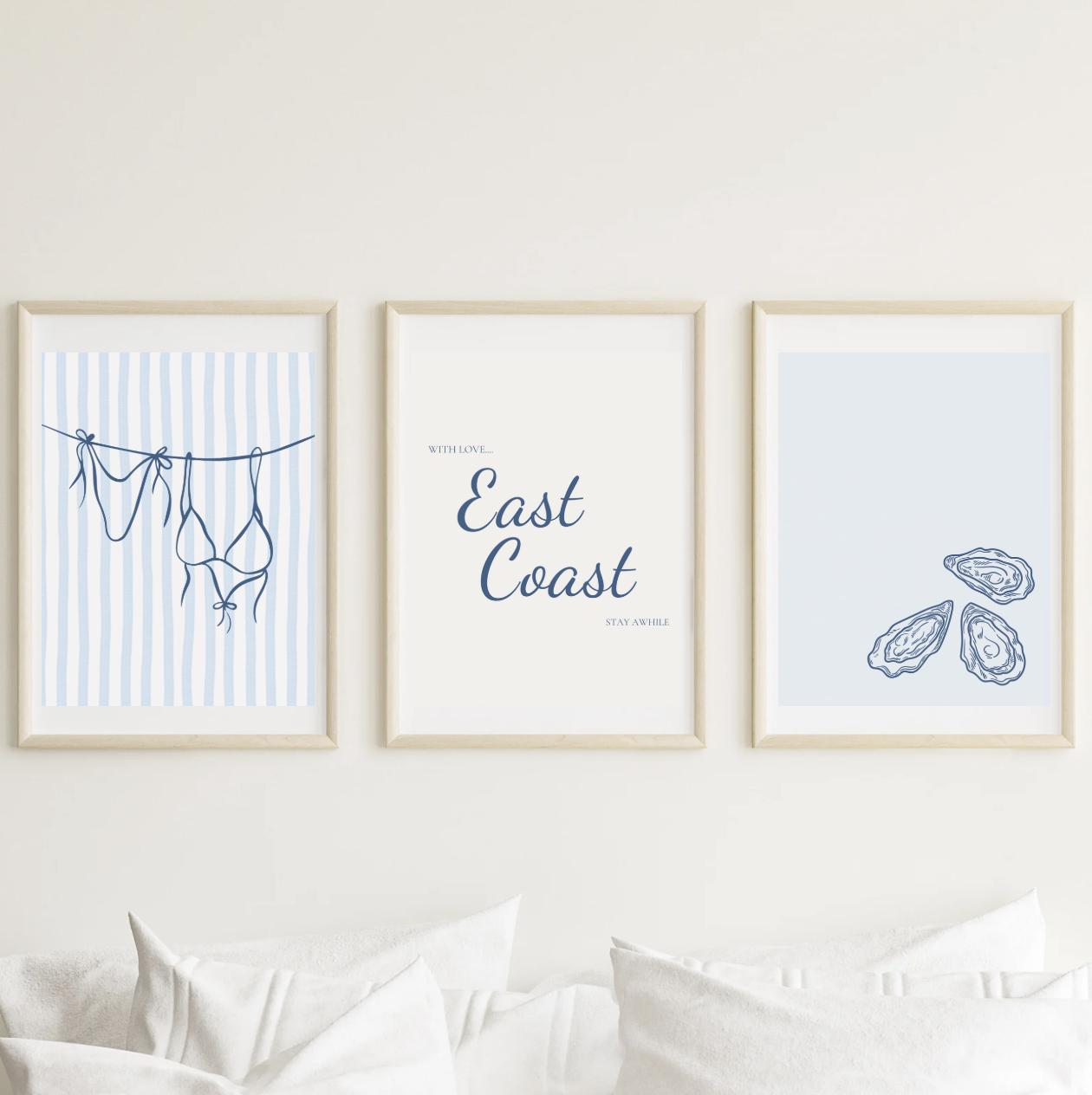 Coastal Blue Digital Prints, Set of 3 Trendy Digital Prints for Dorm or ...