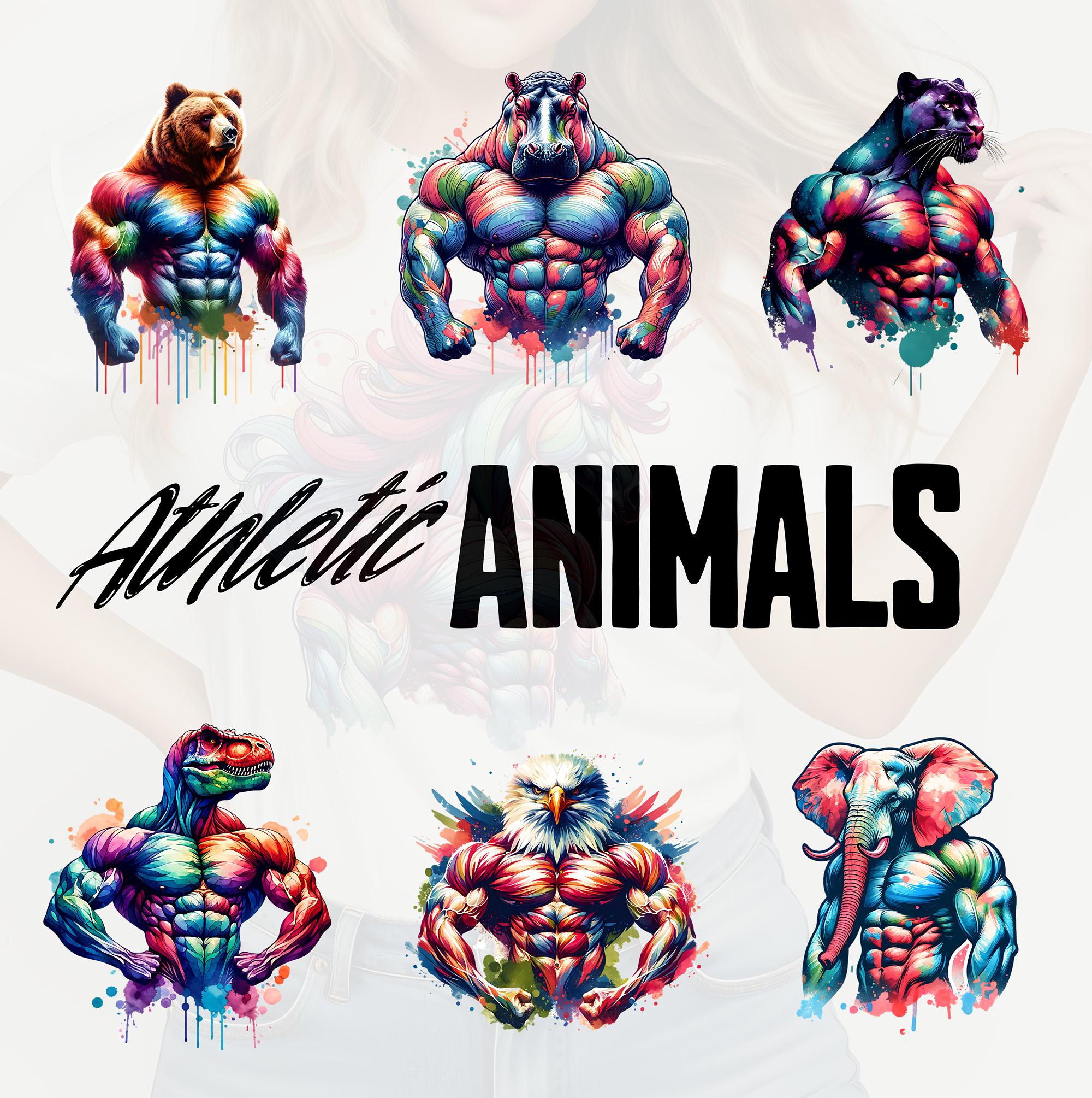 Athletic Muscle Animals Art Bundle PNG, Vibrant Animal Art, Sublimation ...