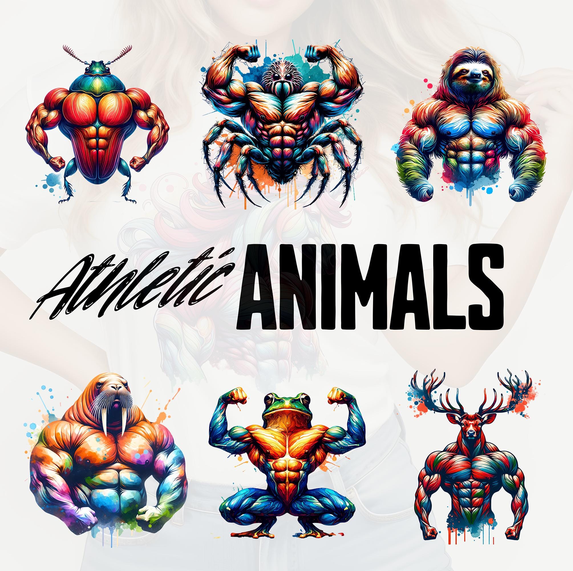 Athletic Muscle Animals Art Bundle PNG, Vibrant Animal Art, Sublimation ...