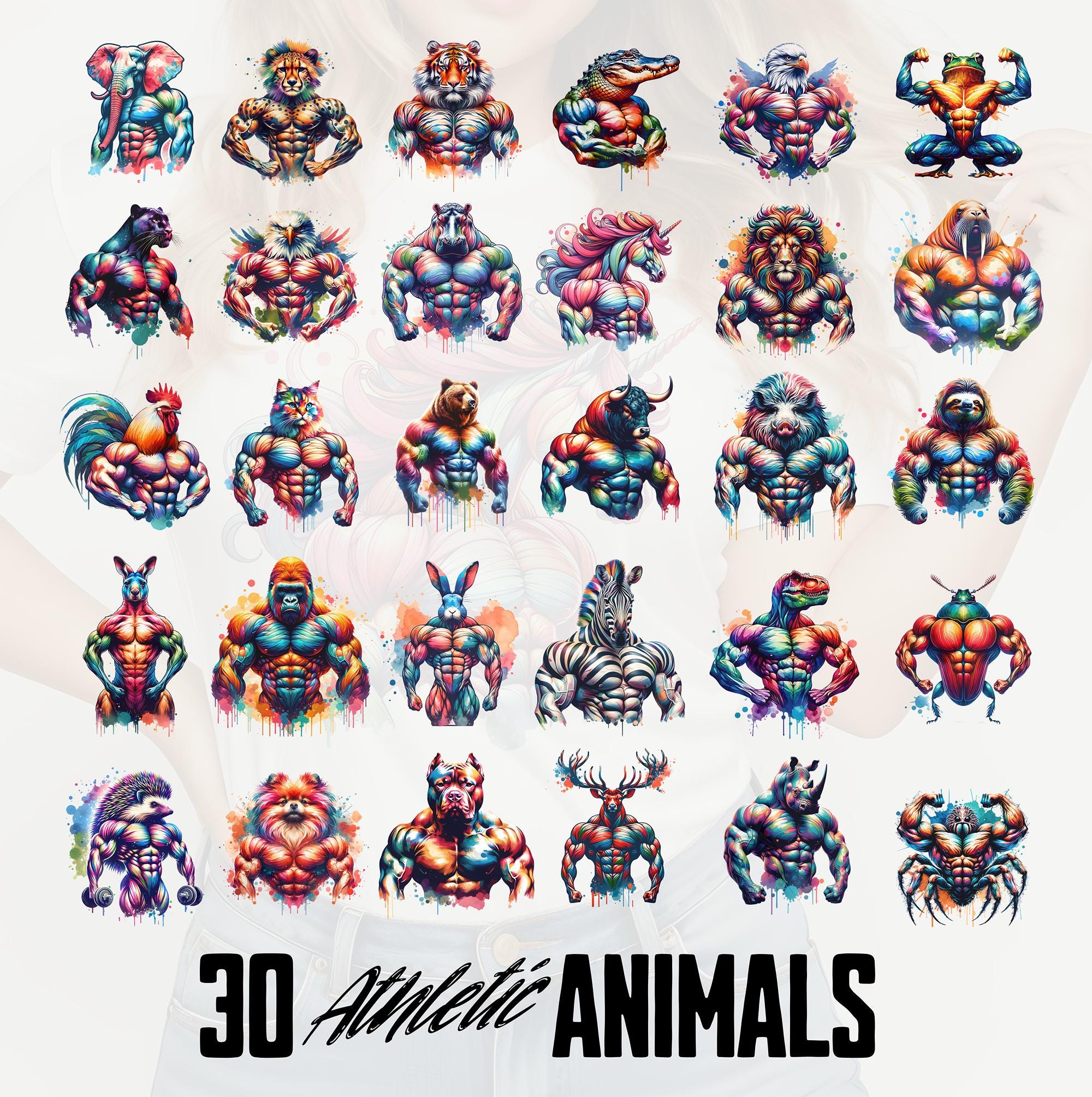 Athletic Muscle Animals Art Bundle PNG, Vibrant Animal Art, Sublimation ...