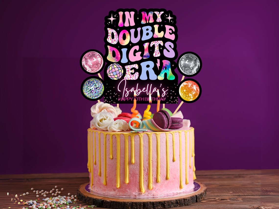 Editable in My Double Digit Era Cake Topper, Retro Birthday Cake Topper ...