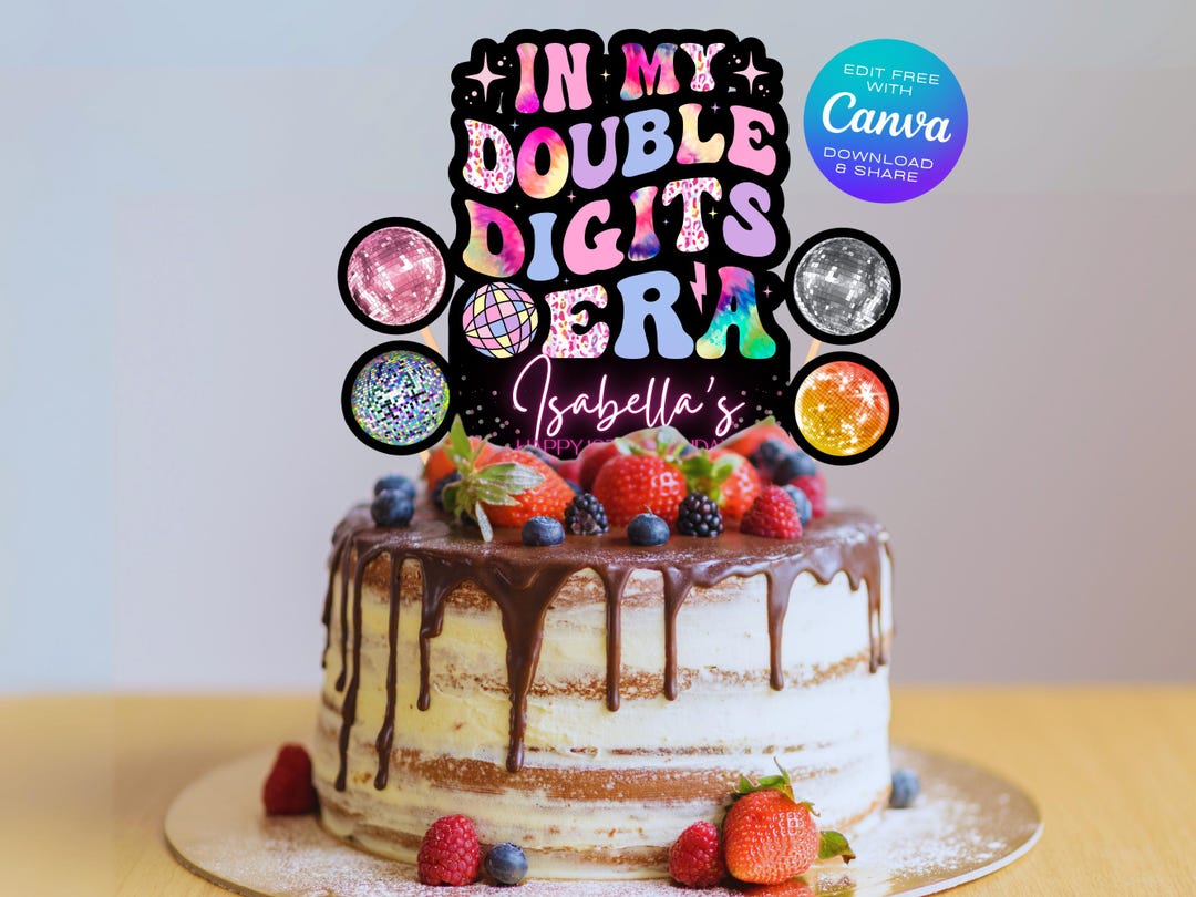 Editable in My Double Digit Era Cake Topper, Retro Birthday Cake Topper ...