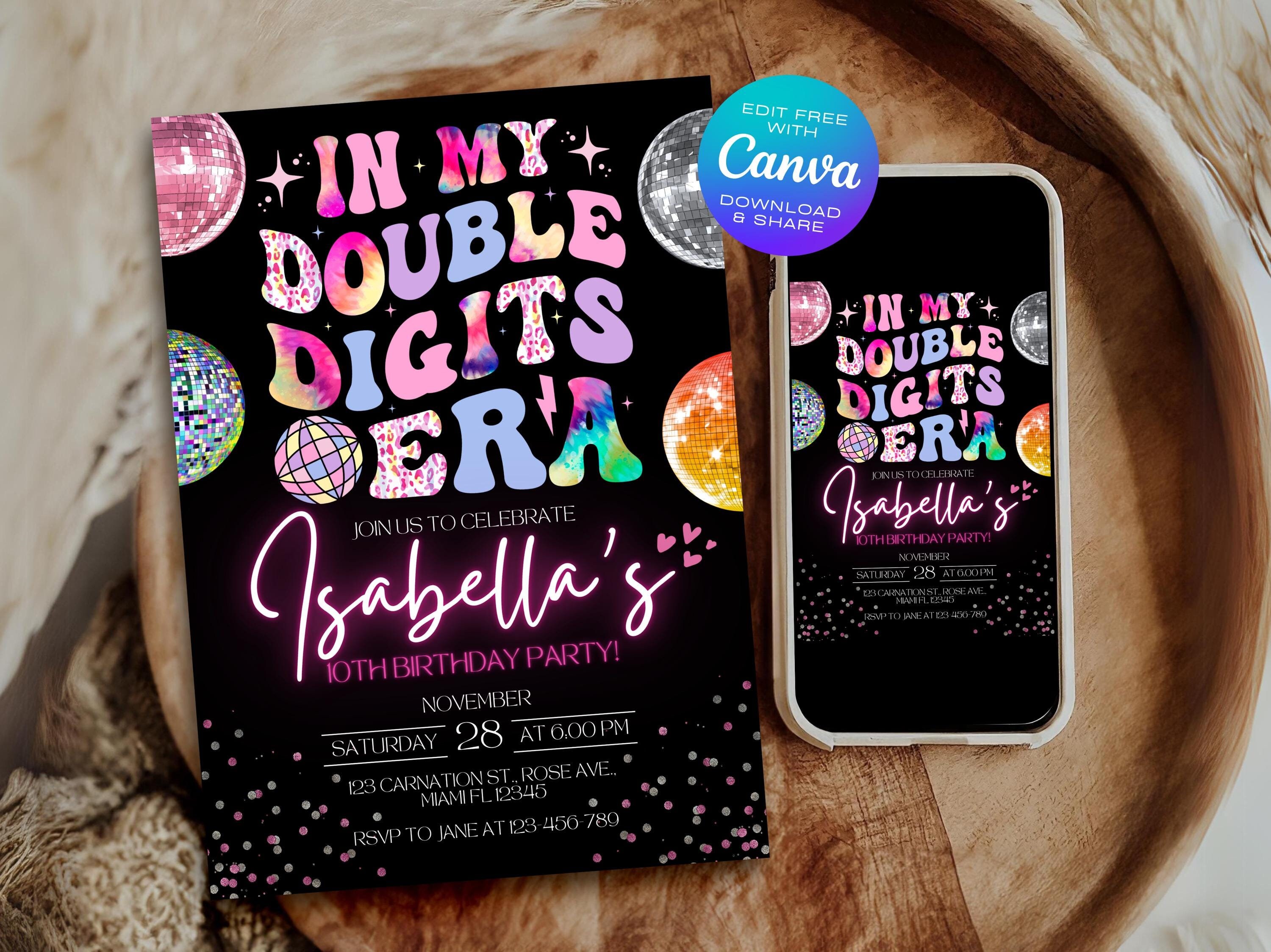Editable in My Double Digits Era Invitation, Double Digits Era, Eras ...
