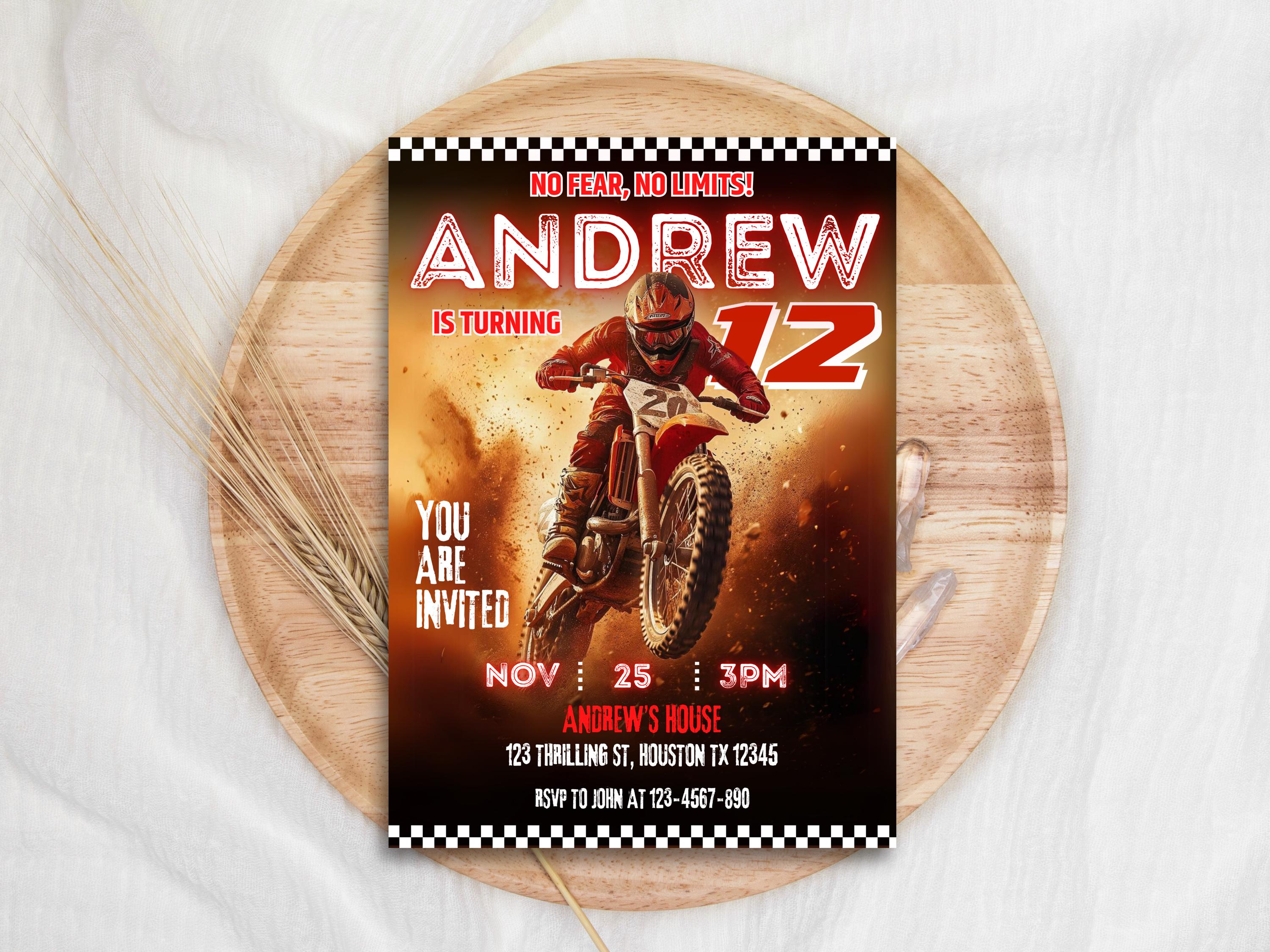Editable Motorcross Birthday Invitation, Dirt Bike Birthday Invitation ...
