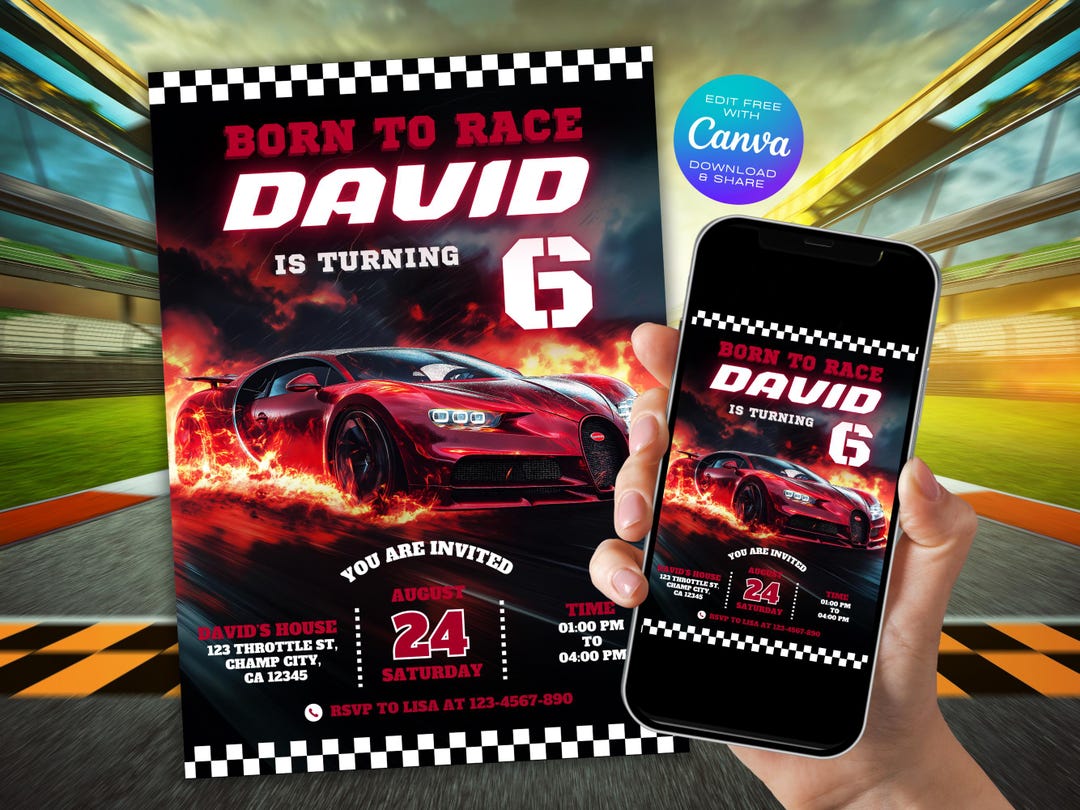 Printable Red Race Car Birthday Invitation, Sports Car Invitation, Red ...