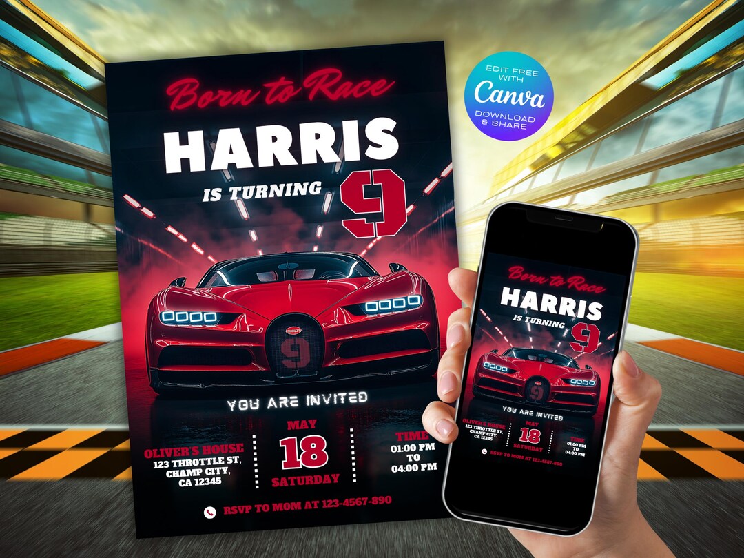 Editable Red Race Car Birthday Invitation, Sports Car Birthday ...