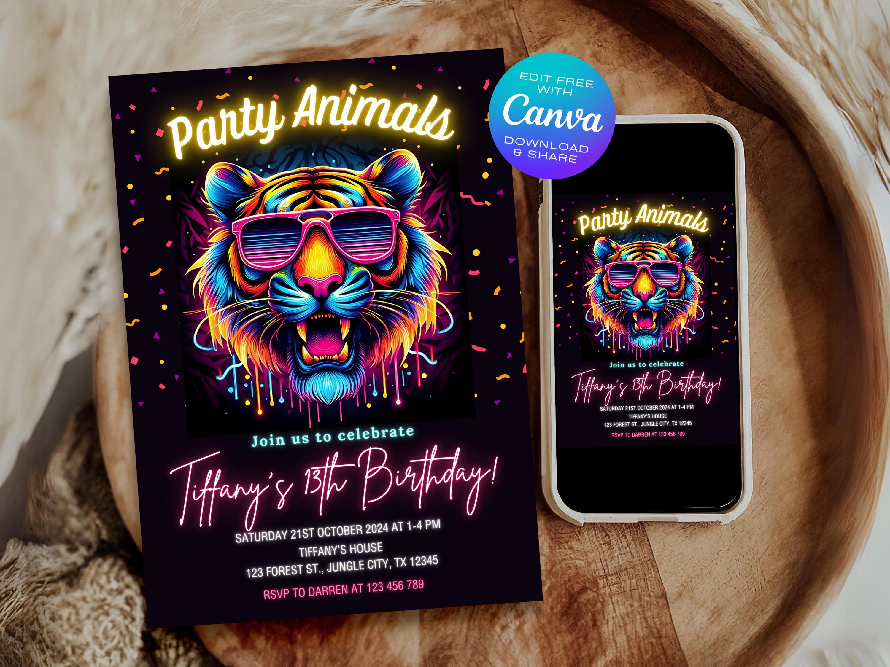 Editable Party Animals Birthday Invitation, Jungle Birthday Invite ...