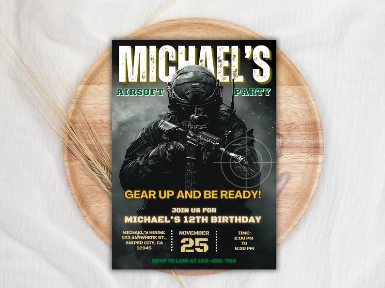 Editable Airsoft Birthday Invitation, Airsoft Party Invite, Boys ...
