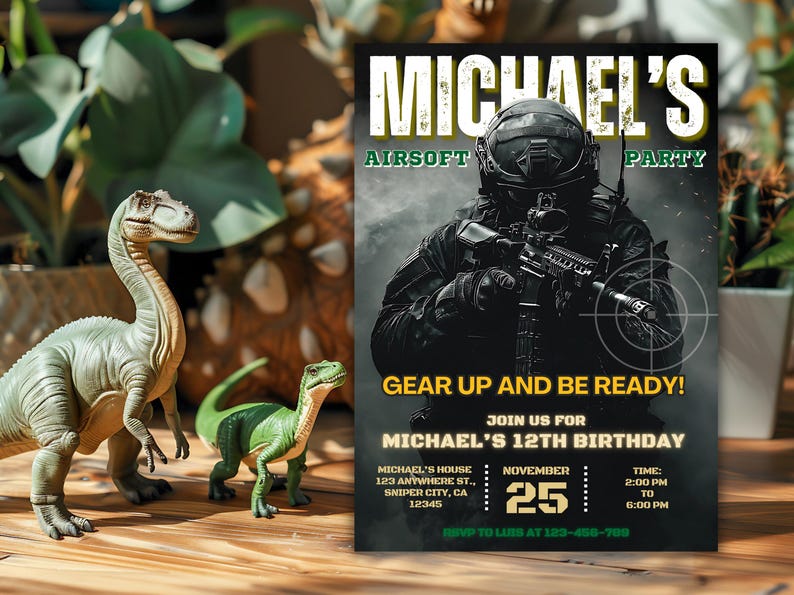 Editable Airsoft Birthday Invitation, Airsoft Party Invite, Boys ...