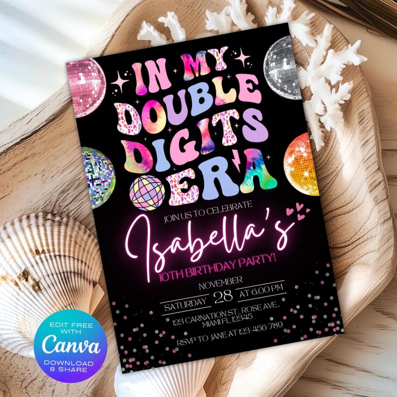 Double Digits Birthday Invitation, Swiftie Eras Tour, Editable Canva ...