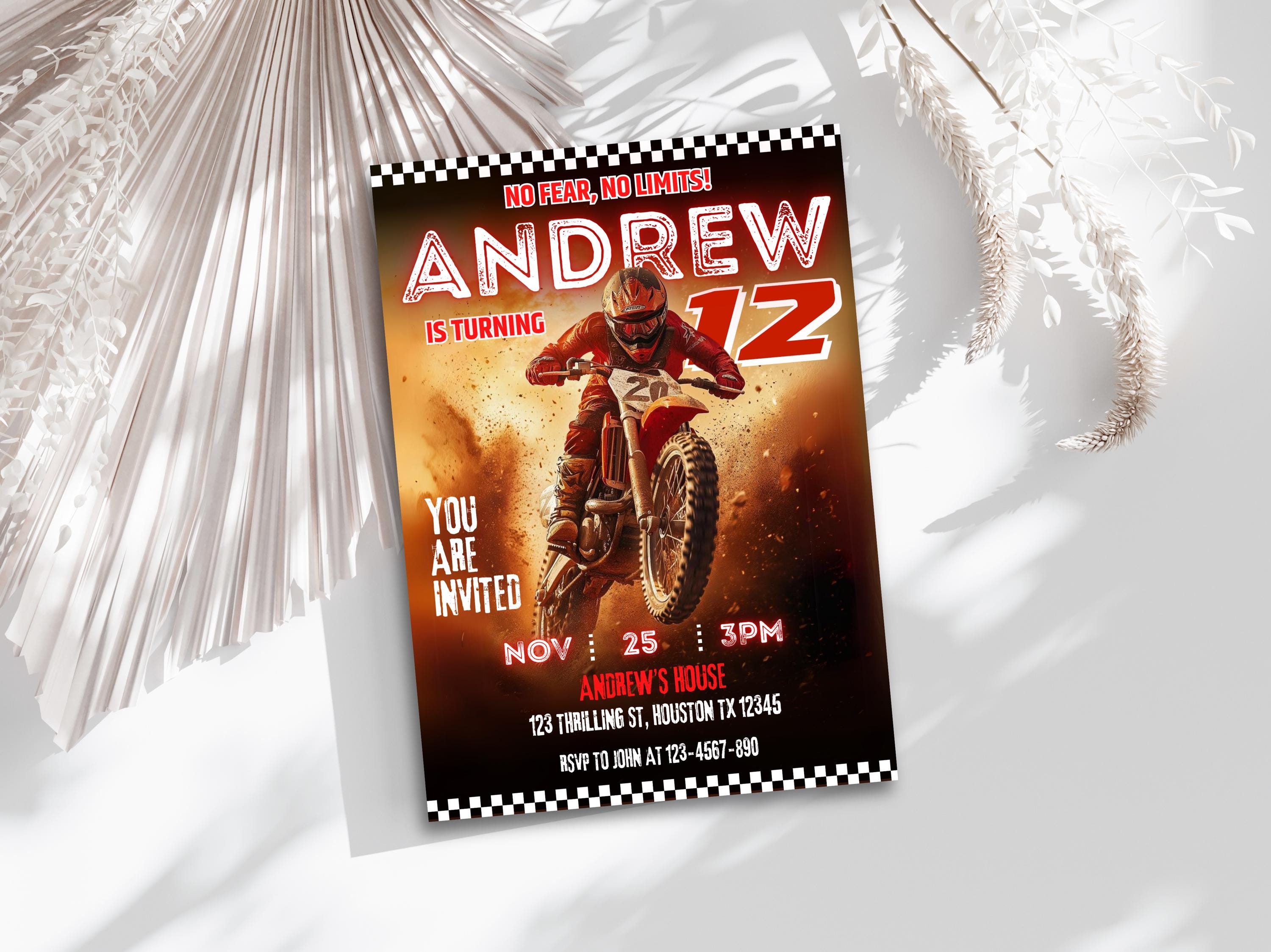 Editable Motorcross Birthday Invitation, Dirt Bike Birthday Invitation ...
