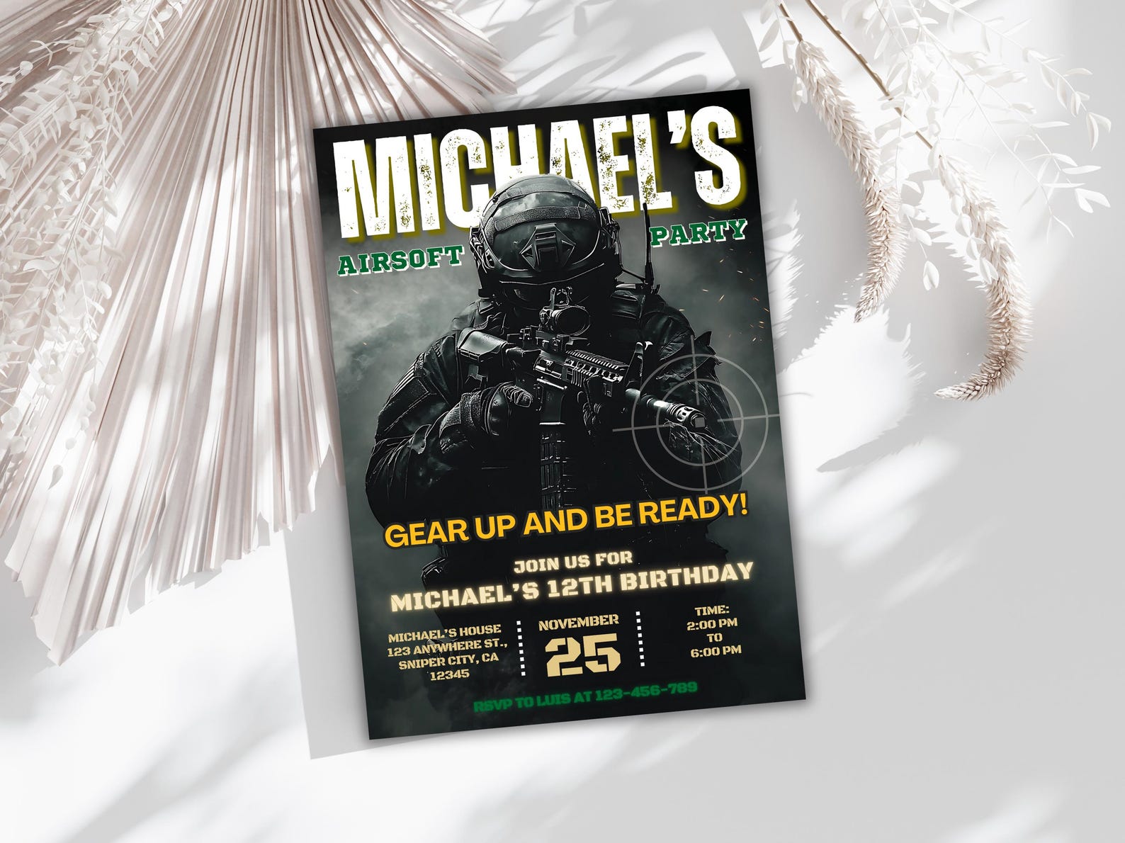 Editable Airsoft Birthday Invitation, Airsoft Party Invite, Boys ...