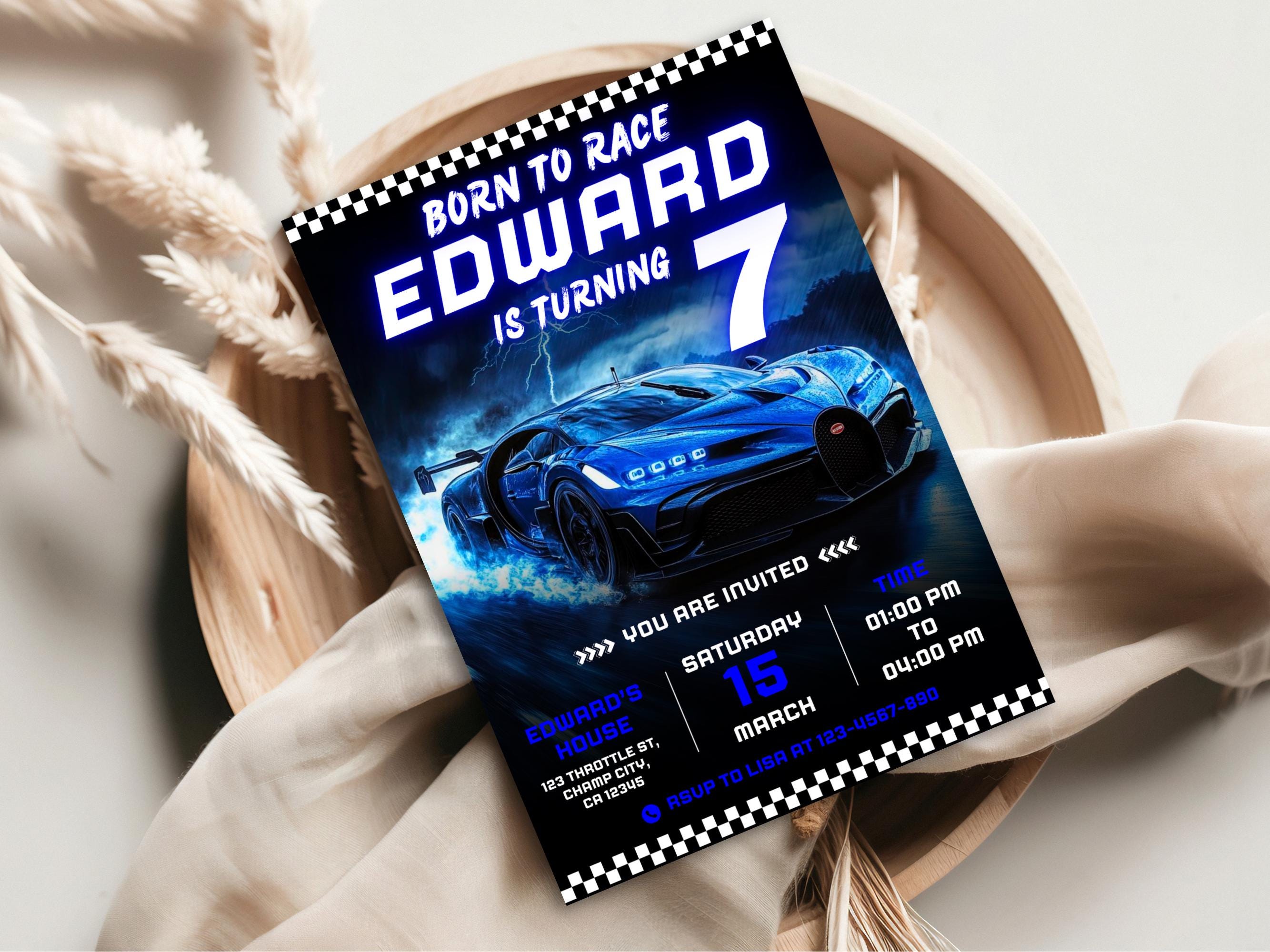 Editable Blue Sports Car Invitation, Boys Birthday Party Invitation ...
