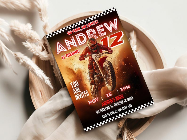 Editable Motorcross Birthday Invitation, Dirt Bike Birthday Invitation ...