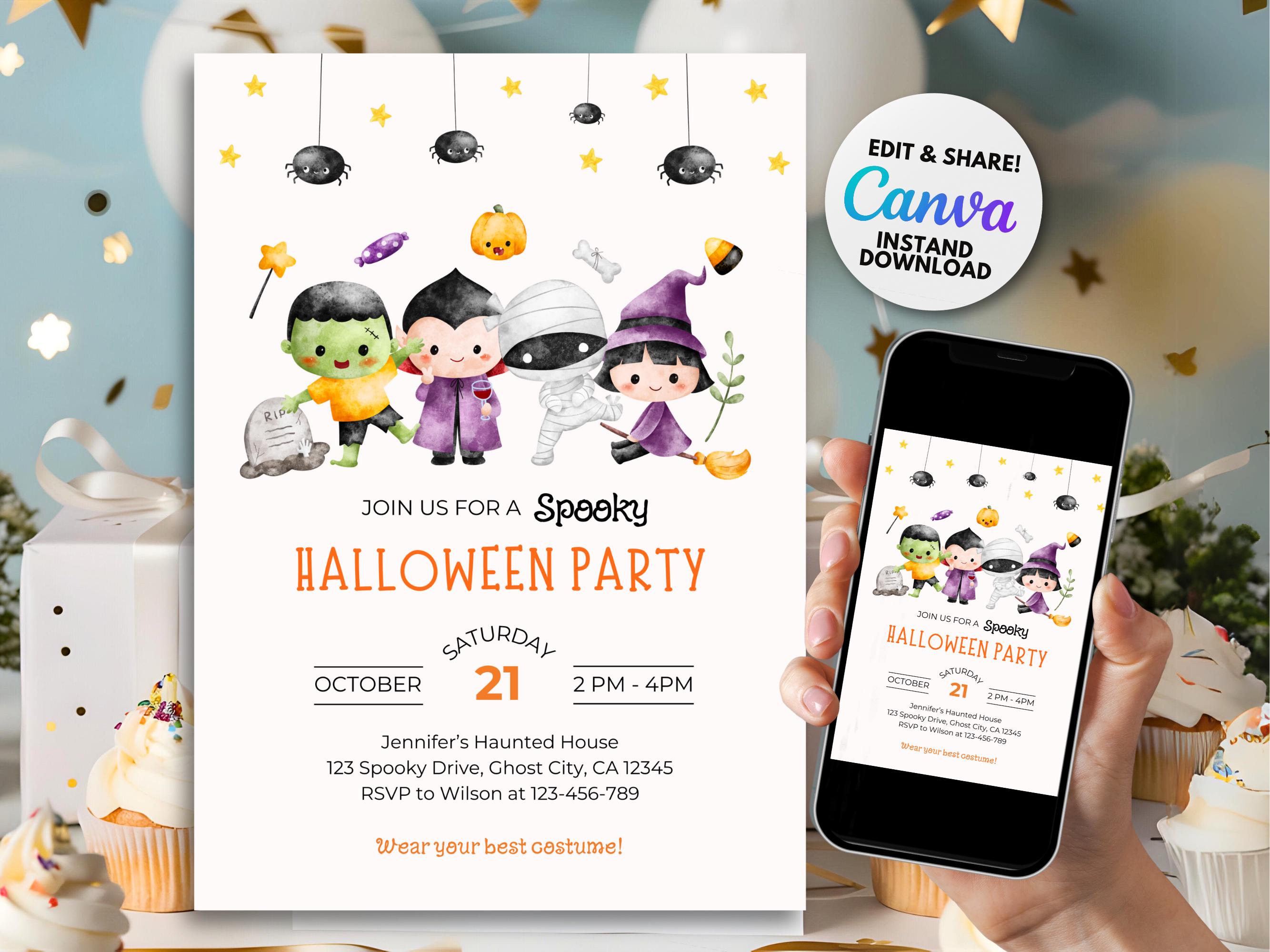 Editable Halloween Party Invitation, Halloween Party Invite, Kids ...