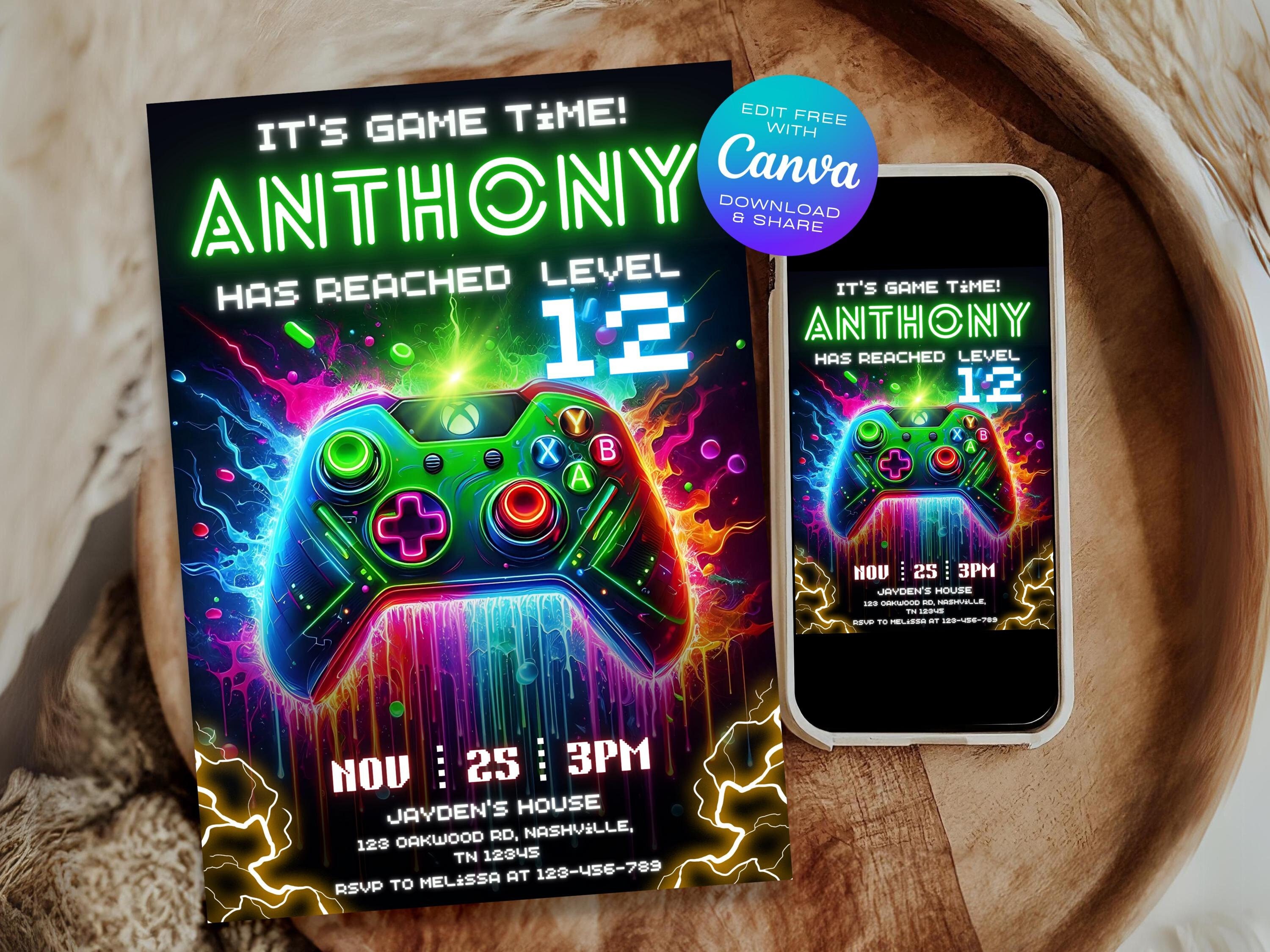 Editable Video Game Party Invitation, Game Birthday Invite, Boys ...