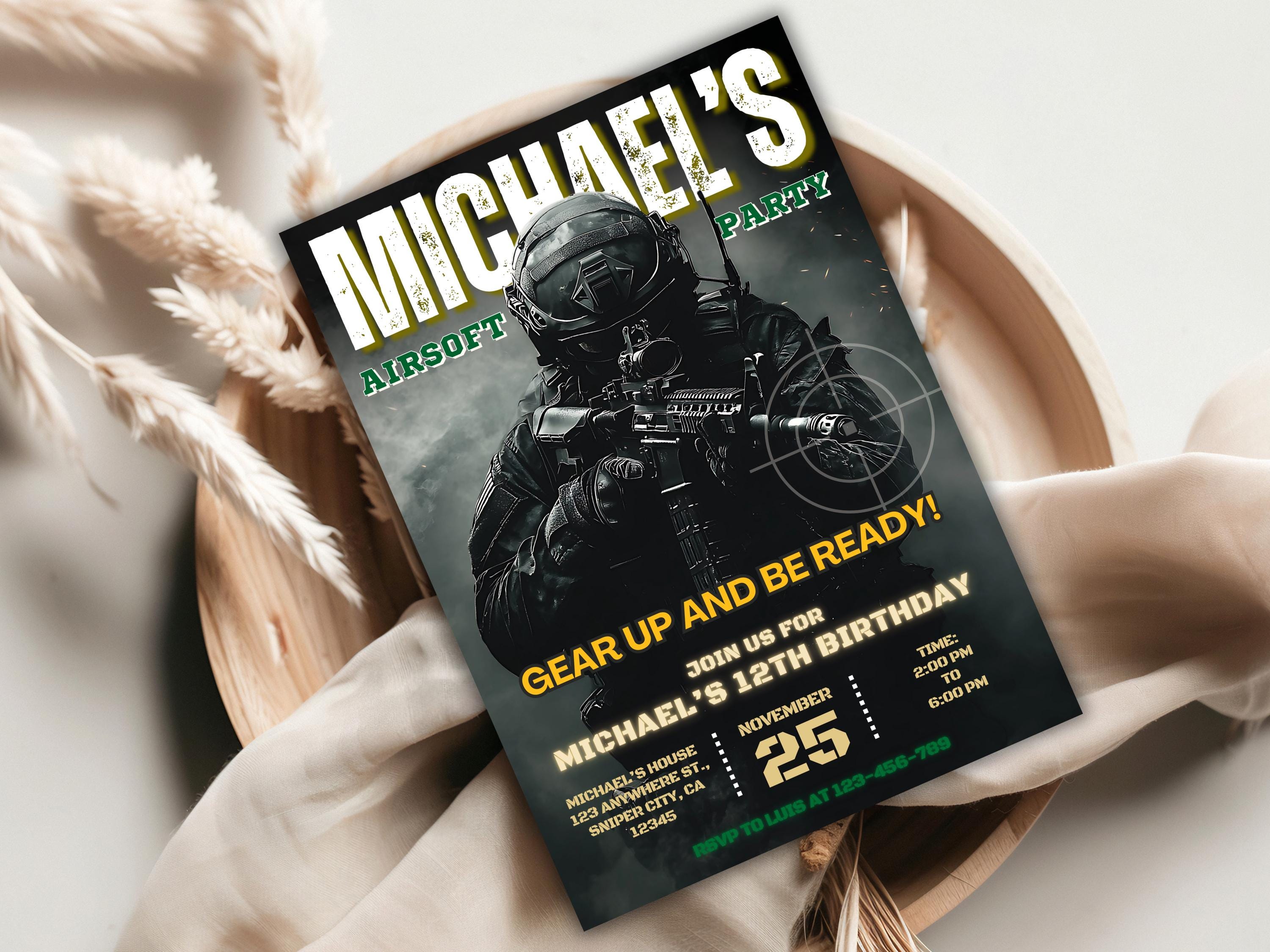 Editable Airsoft Birthday Invitation, Airsoft Party Invite, Boys ...