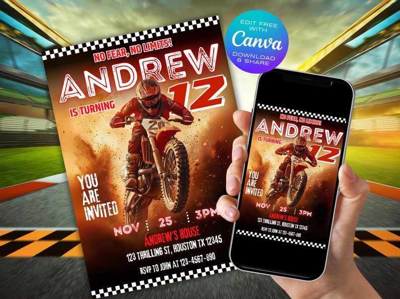 Editable Motorcross Birthday Invitation, Dirt Bike Birthday Invitation ...