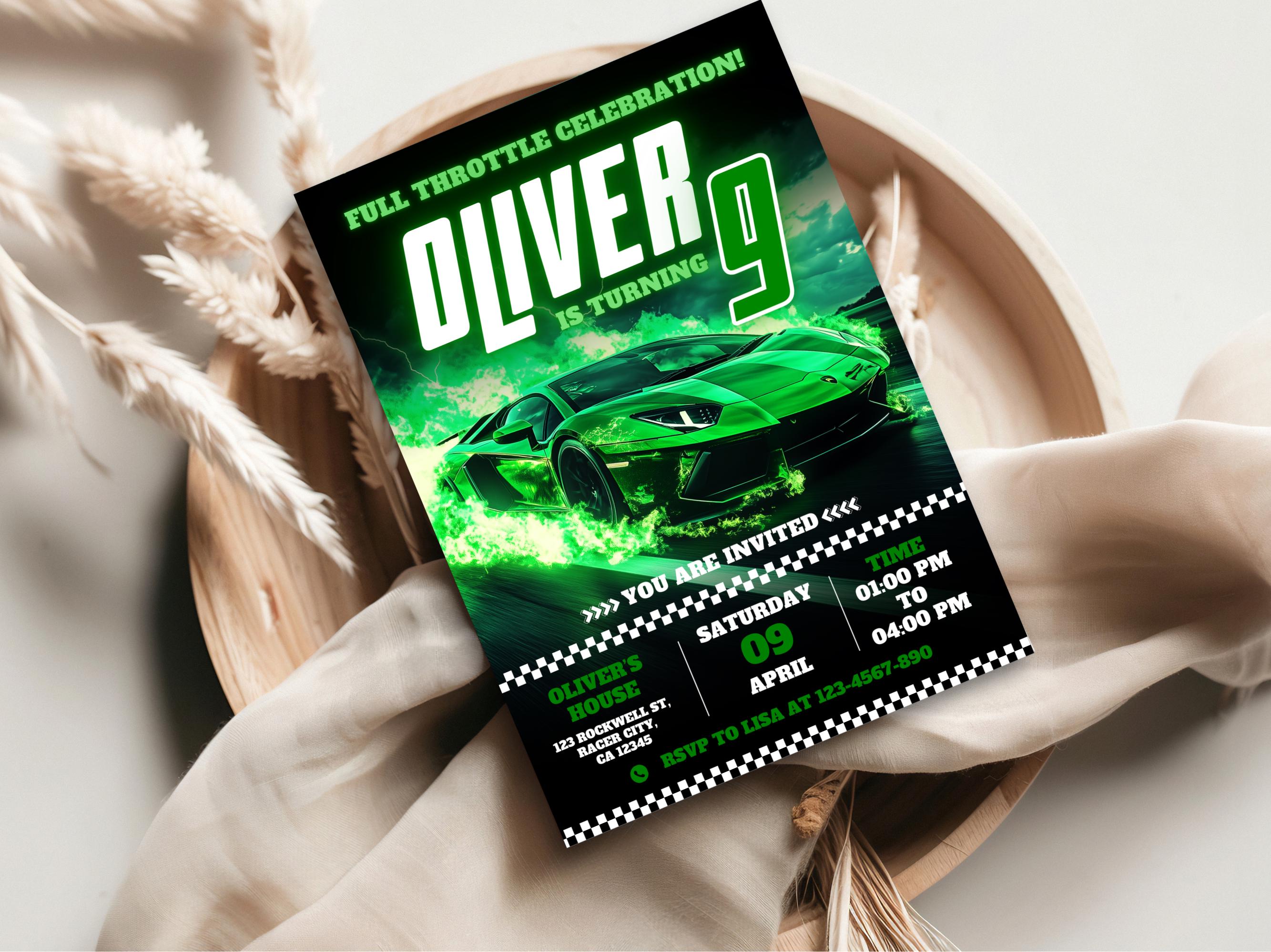 Editable Green Sports Car Invitation, Ferrari Car Invite, Race Car ...