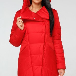 Red Long Puffer Coat Winter Warm Women's Clothing Пуховик ПВ-1133 Лаке ...