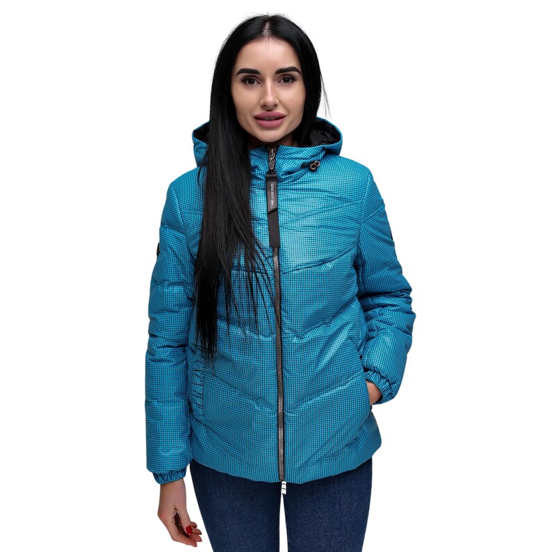 Blue Puffer Jacket Women Puffy Hooded Coat Waterproof and Windproof ...
