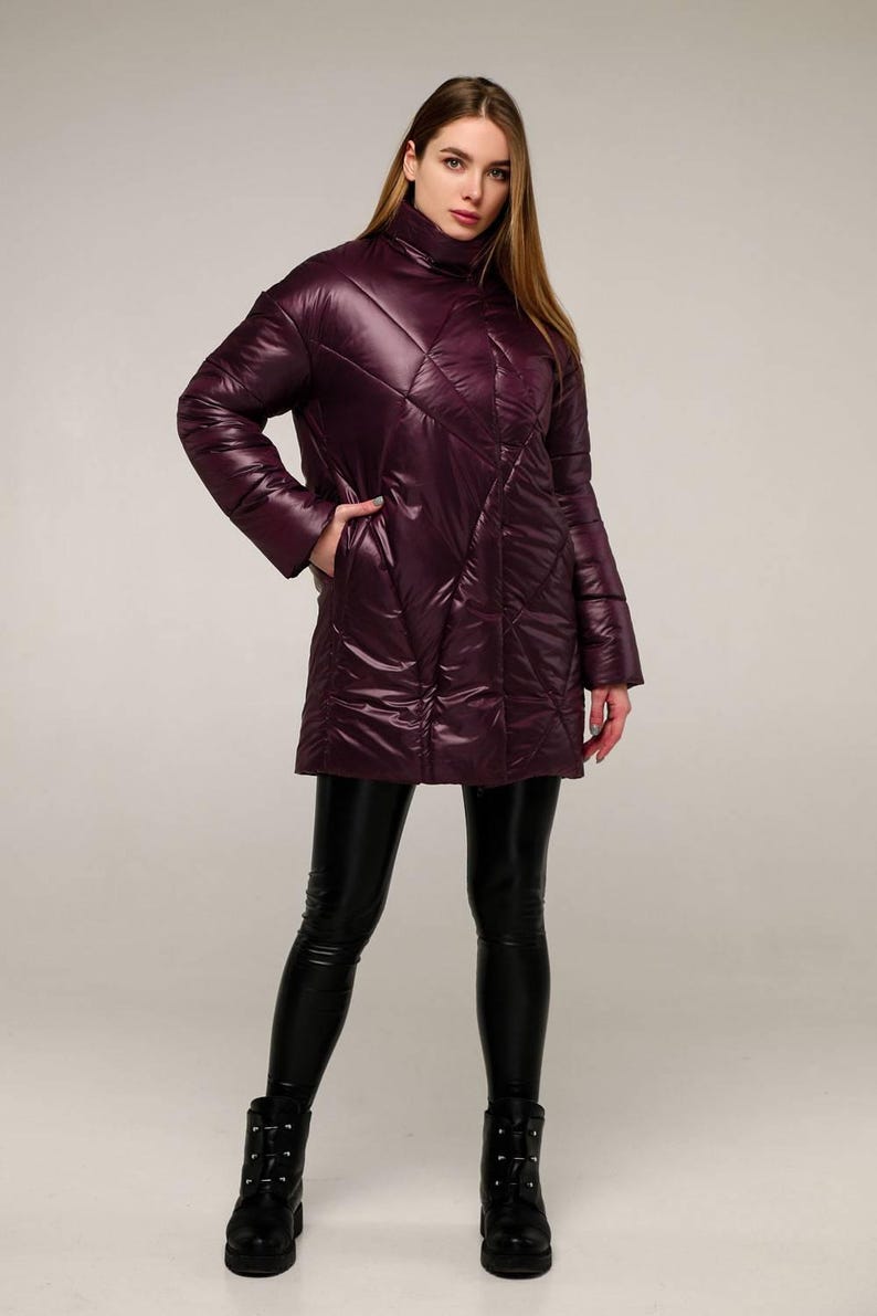 Dark Purple Puffer Coat Set: Winter Down Jacket, Scarf & Mittens - Etsy