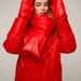 Red Puffer Jacket Women Winter Set 3-pieces Down Jacket Scarf Mittens ...