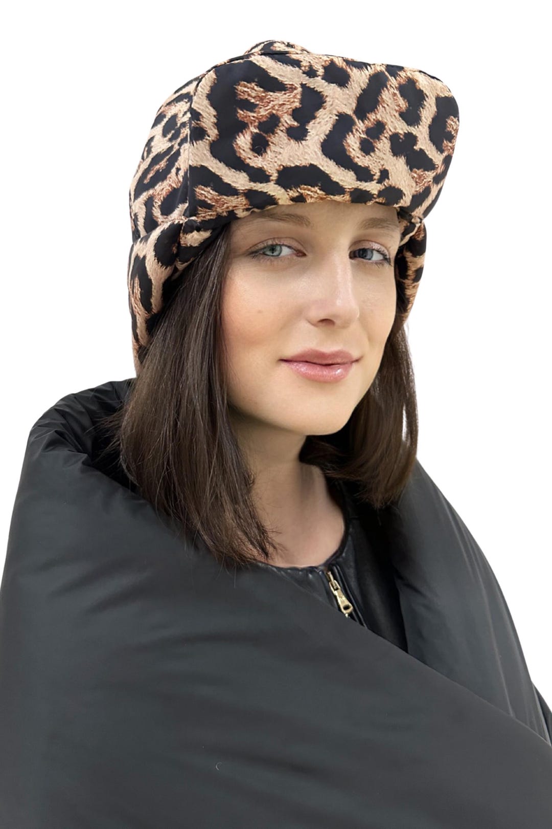Leopard Puffer Hat Quilted Aviator Helmet Cap Pillow Bonnet Warm Winter ...