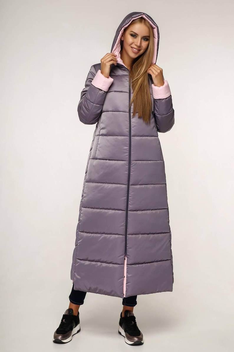 Purple Pink Long Puffer Coat With Hood Women Waterproof and Windproof ...