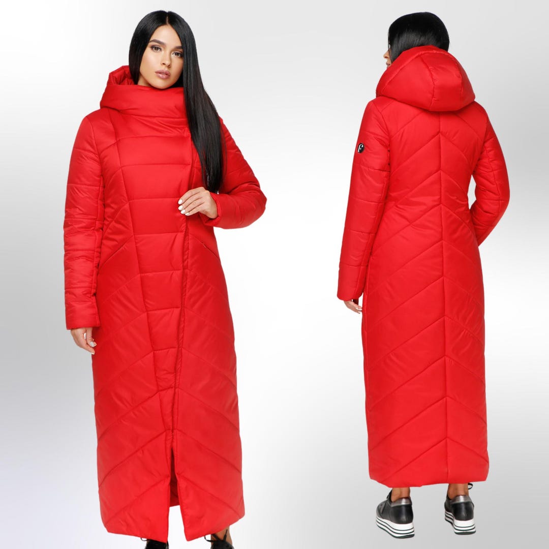 Red Long Puffer Coat Winter Warm Women's Clothing Пуховик ПВ-1133 Лаке ...