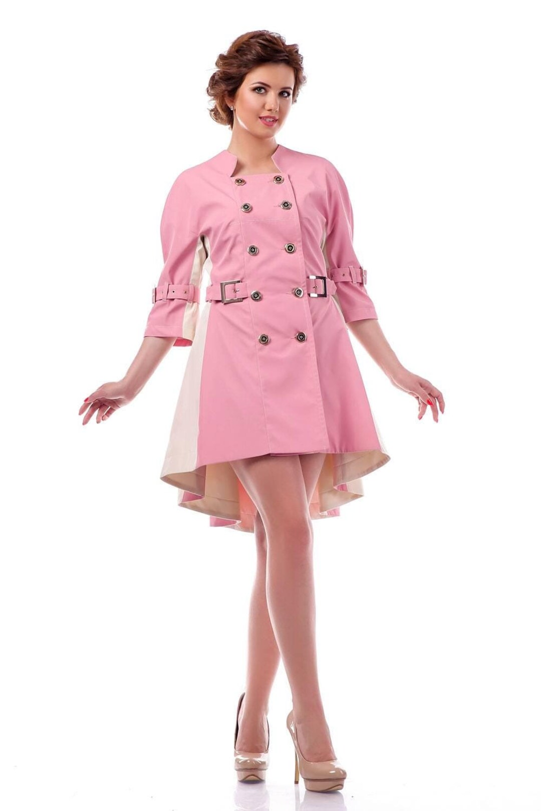 Blush Pink Princess Coat Women Mid-season Raincoat Retro Плащ В-939 МФ ...