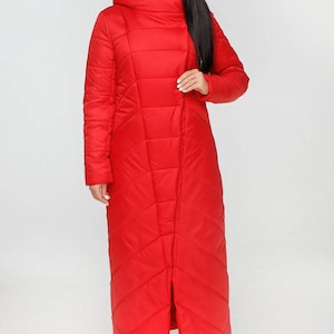 Red Long Puffer Coat Winter Warm Women's Clothing Пуховик ПВ-1133 Лаке ...