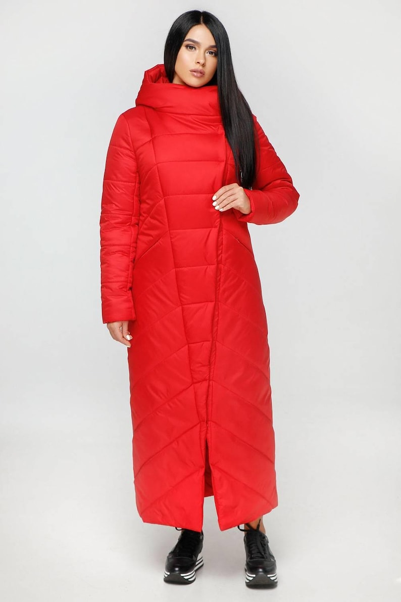 Red Long Puffer Coat Winter Warm Women's Clothing Пуховик ПВ-1133 Лаке ...