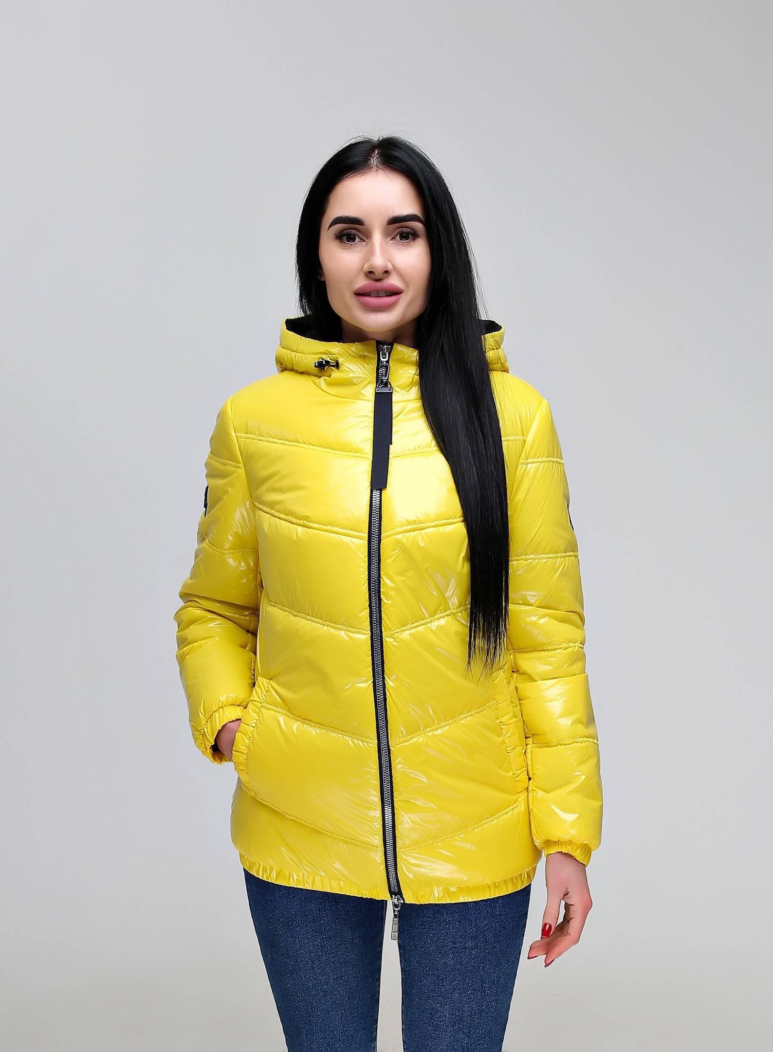 Yellow Puffer Jacket Women Yellow Quilt Puffy Hooded Coat Waterproof ...