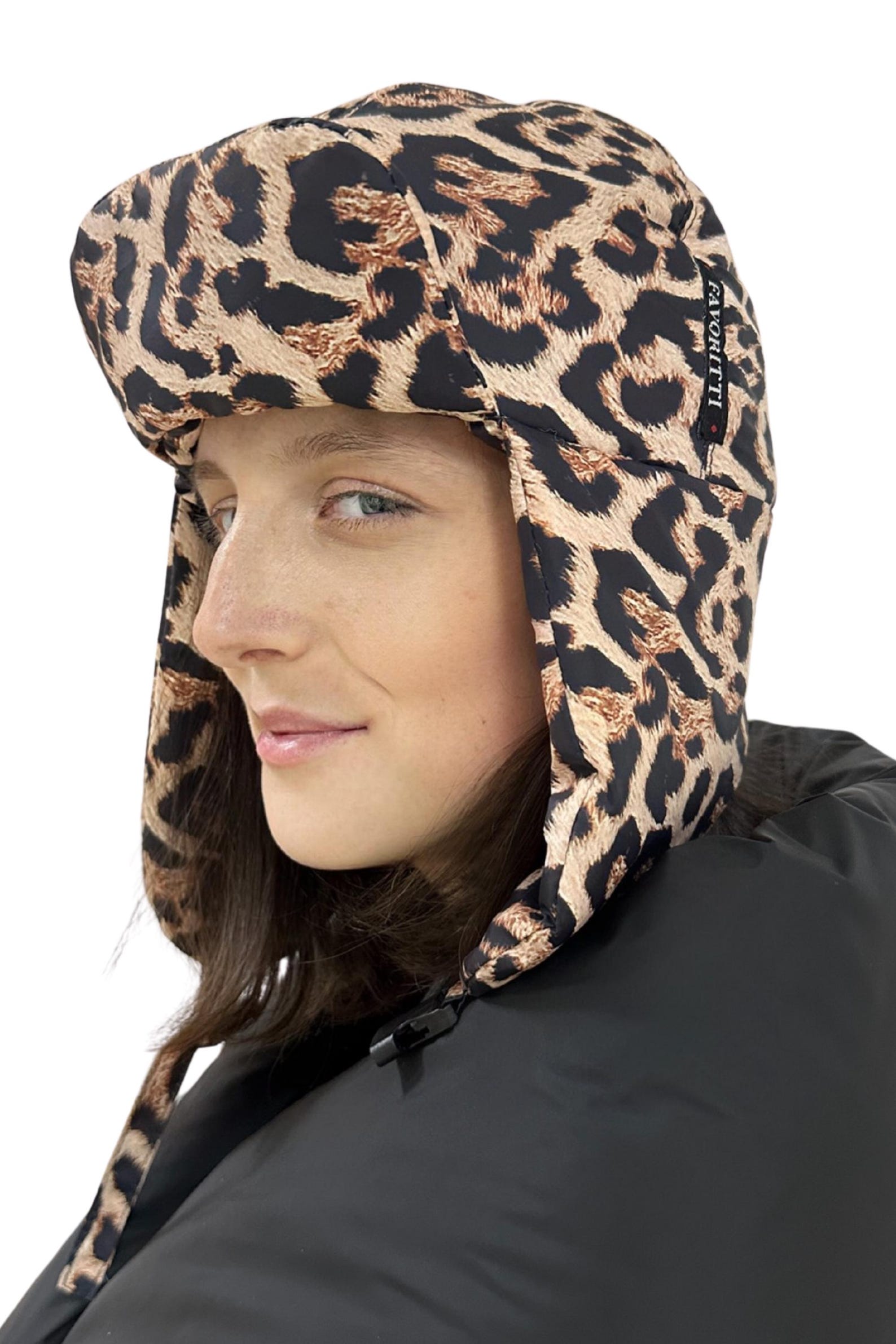 Leopard Puffer Hat Quilted Aviator Helmet Cap Pillow Bonnet Warm Winter ...