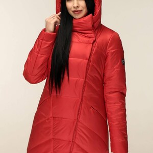 Red Long Puffer Coat Winter Warm Women's Clothing Пуховик ПВ-1133 Лаке ...