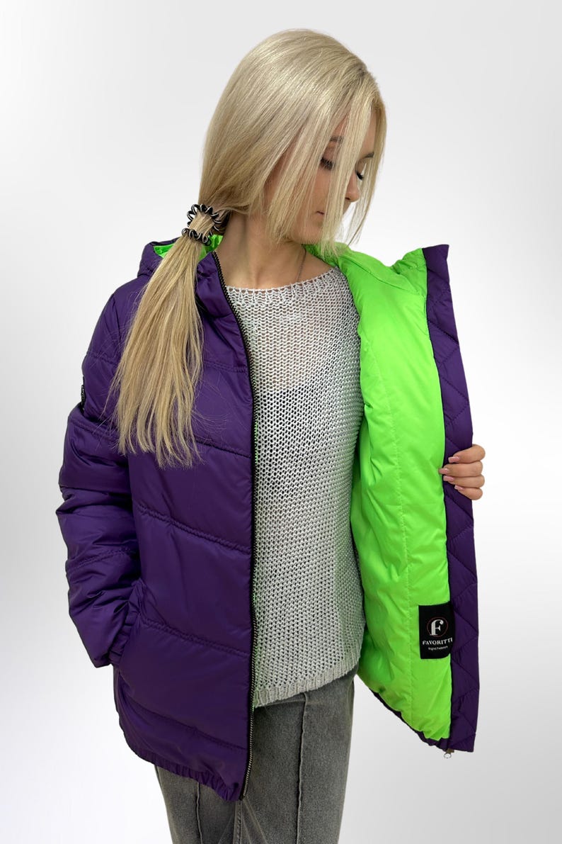 Purple Puffer Jacket Women Puffy Hooded Coat Waterproof and Windproof ...