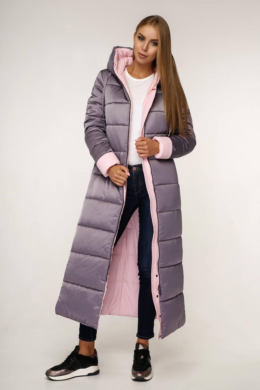 Purple Pink Long Puffer Coat With Hood Women Waterproof and Windproof ...